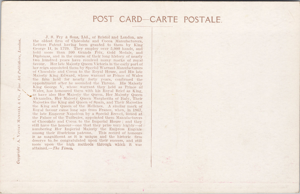 JS Fry & Sons Advertising Chocolate & Cocoa King George Coronation ...